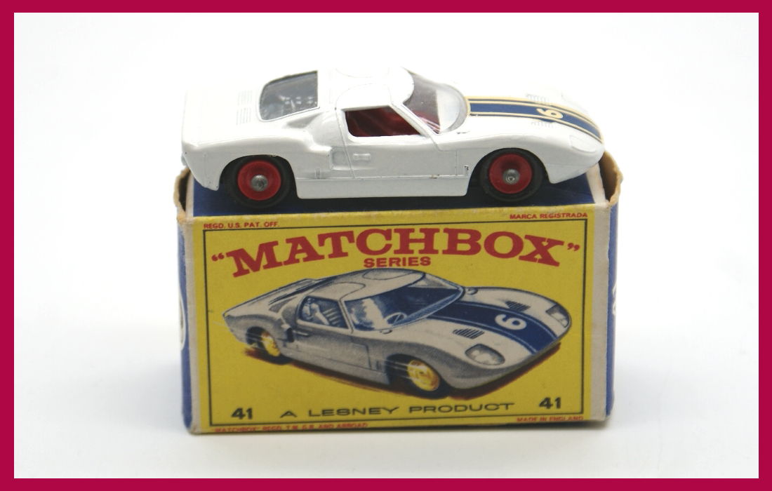 MATCHBOX: 41C FORD G.T. RACING CAR - WHITE / RED WHEELS - BOX E2 ...